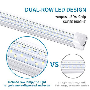 LIGHEART LED Light Fixture,120W 8FT Linkable Shop Light, T8, V-Shaped, Integrate 8 foot Light Tube,14400LM,Clear Lens 6000K, Plug and Play,Fluorescent Lamp Replacements(6-Pack)