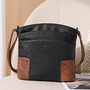 CLUCI Crossbody Bags for Women Leather Purse Travel Vacation Triple Pockets Vintage Handbags Shoulder Bags Black with Brown