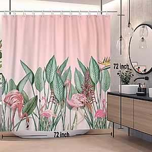 Baocicco Pink Flamingo Tropical Leaves Shower Curtain Green Plants Modern Watercolor Shower Curtains for Bathroom Home Bathtubs Waterproof Fabric Shower Curtain with Hooks 72x72 Inches
