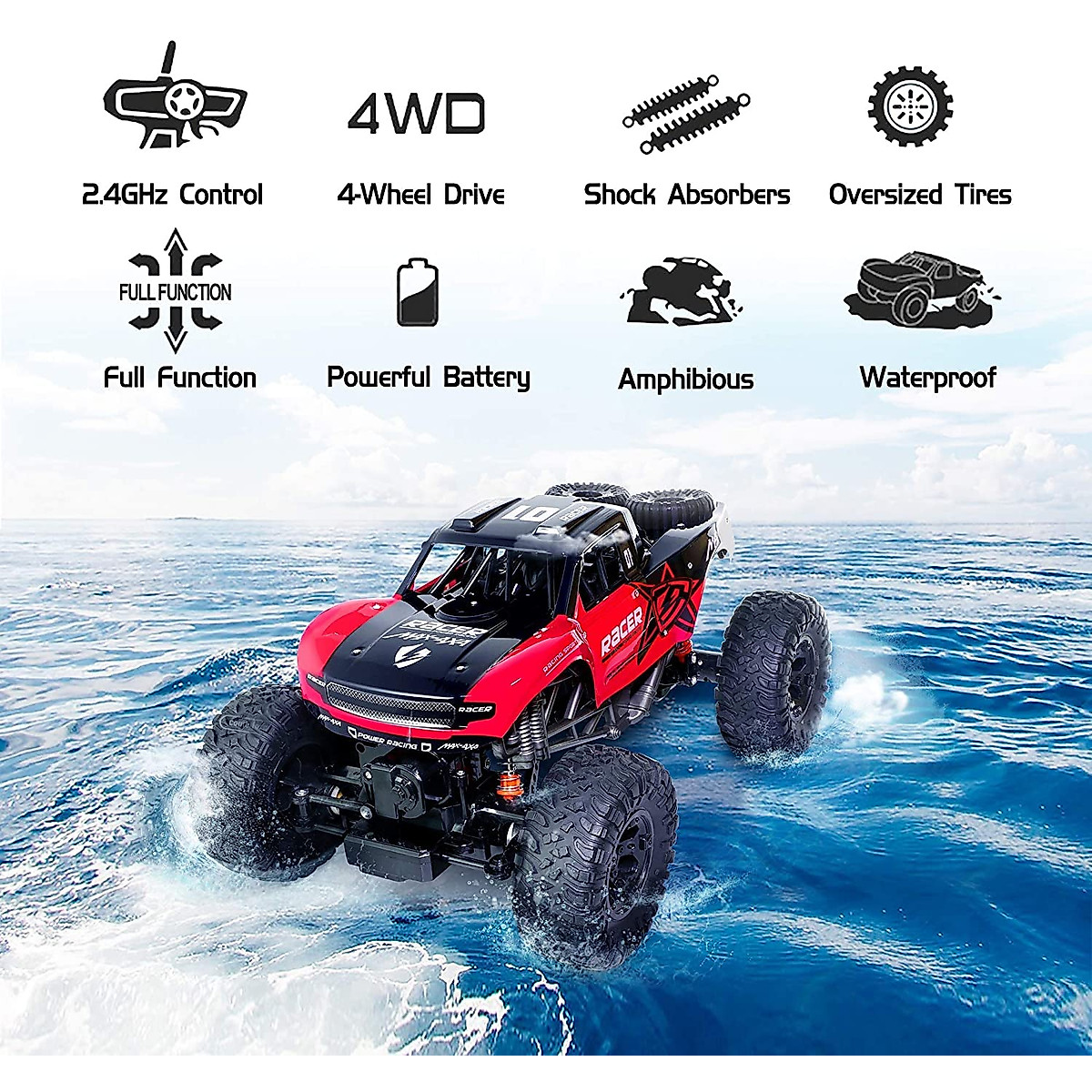Remote Control Car, 1/12 RC Car Monster Truck 2.4GHz All Terrain Waterproof Racing Car Off-Road RC Crawler Toy Gift for Kids Adults