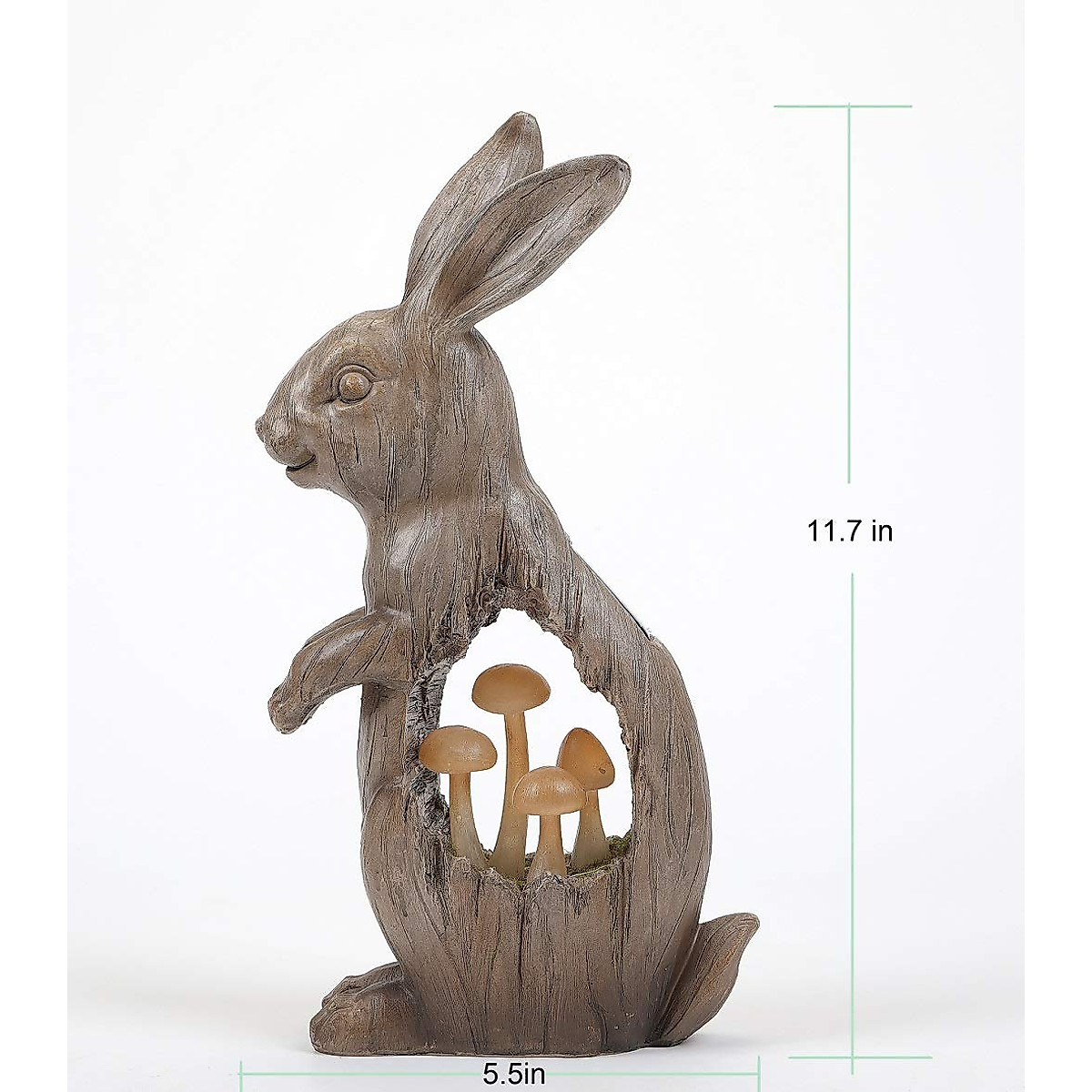 Joyathome Solar Garden Bunny Statues Rabbit with Mushroom Figurine, Solar Powered Resin Animal Sculpture Outdoor Lights for Patio Lawn,Yard ATR Garden Sculpture Decorations,11.7”H