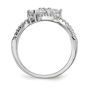 925 Sterling Silver Rhodium Plated CZ Cubic Zirconia Simulated Diamond Two Stone Polished Bypass Ring Size 8 Jewelry for Women