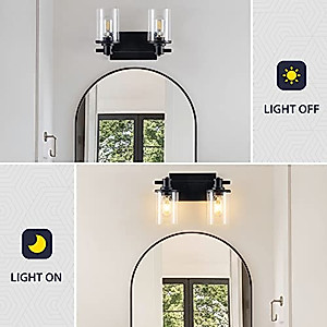 2 Light Bathroom Vanity Light, Modern Matte Black Bathroom Vanity Light Fixtures with Clear Glass Shade, Vintage Wall Sconces Lighting, Modern Bath Wall Mounted Lights for Bathroom Over Mirror