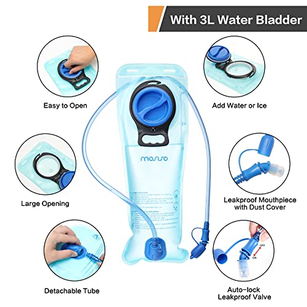 MOSISO Tactical Hydration Pack Backpack, Lightweight Military Daypack Water Backpack Rucksack Bladder Bag with 3L Water Bladder for Outdoor Sports, Hiking,Climbing,Running,Cycling,Biking, Black