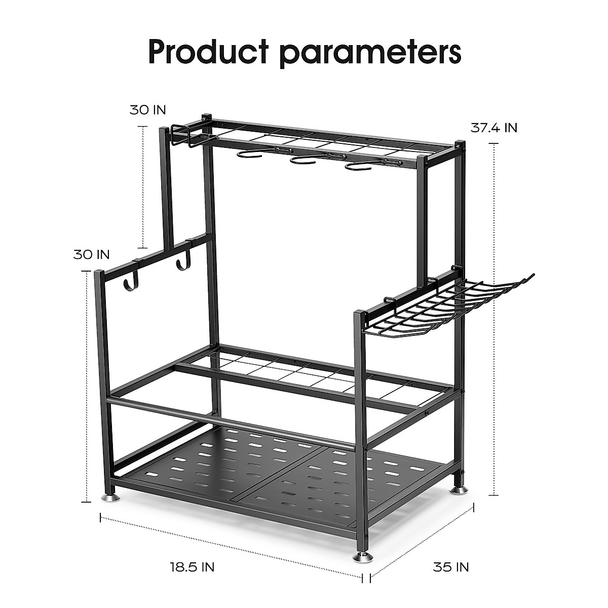 SereneHome Garden Tool Organizer – Heavy-Duty Carbon Steel Storage Rack for Garage, Shed & Yard – Rust-Resistant, Holds 100+ lbs of Garden & Lawn Tools – Black