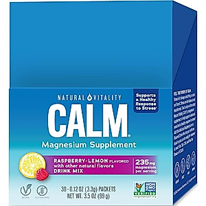 Natural Vitality Calm, Magnesium Citrate Supplement, Anti-Stress Drink Mix Powder - Gluten Free, Vegan, & Non-GMO, Raspberry Lemon, 0.12 oz, 30 Packets