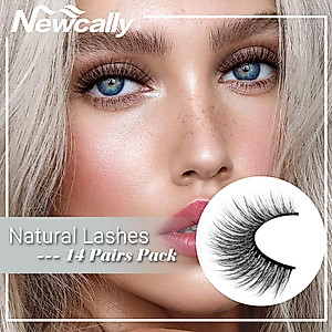 Newcally Lashes False Eyelashes Natural Fluffy Light Volume Faux Mink Lashes 14 Pairs Pack