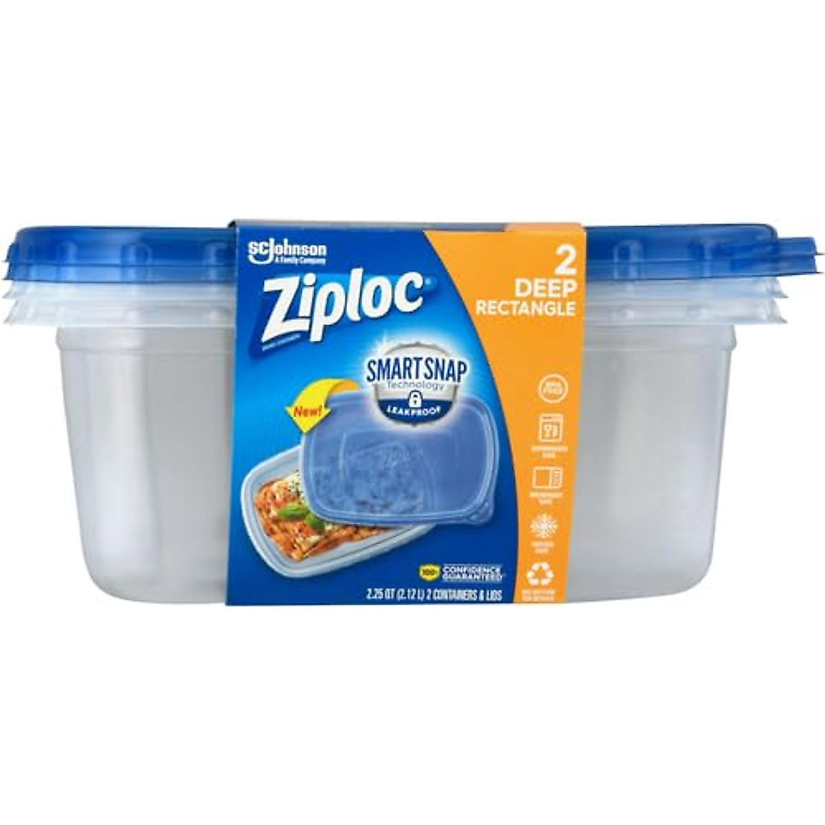 Ziploc Container with One Press Seal, Large Rectangle, 2 ct