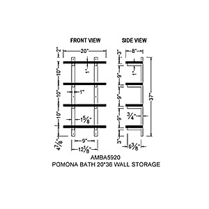 Alaterre Furniture Pomona 36" Tall 4-Shelf Metal and Solid Wood Bath Wall Shelf, Durable Natural Finish, Rustic Industrial Style for Any Room, Hangs Easily w/EZ Drywall Anchors, 8" Deep
