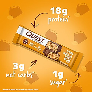 Quest Nutrition Crispy Chocolate Peanut Butter Hero Protein Bar, 18g Protein, 1g Sugar, 3g Net Carb, Gluten Free Protein Snack, Keto Friendly, 12 Count