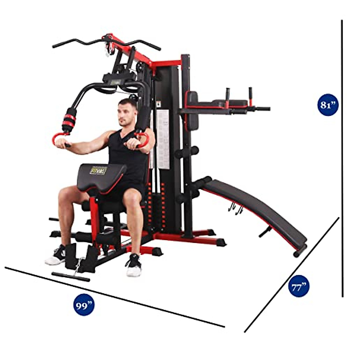 BalanceFrom Multifunctional Home Gym System Workout Station with Leg Extension, Preacher Curl, Pushup, Dip and Situp Stand, 122.5LB Weight Stack, Model 900
