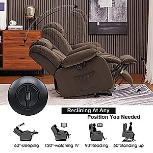 SENYUN Electric Power Lift Recliner Chair with Heat & Massage for Elderly, Plush Fabric Reclining Chairs for Seniors Home Living Room, Brown