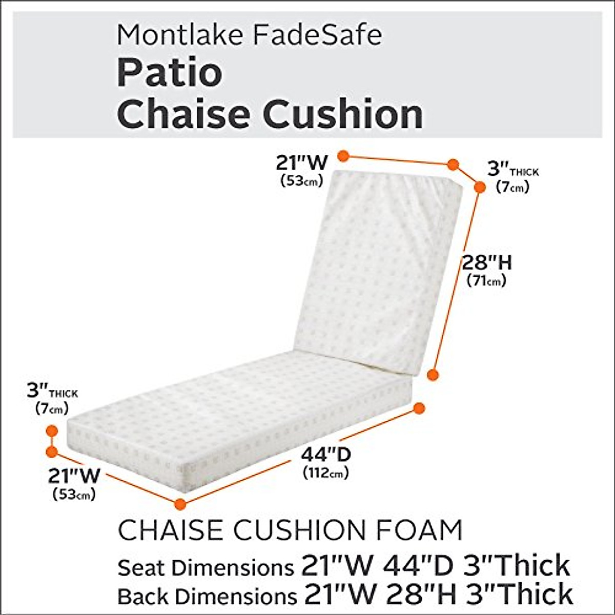 Classic Accessories Water-Resistant 72 x 21 x 3 Inch Patio Chaise Lounge Cushion Foam