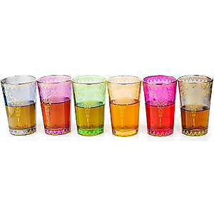 The Wine Savant Moroccan Glasses Artisan Hand-Made Multipurpose 170 ml 6 oz Tea and Wine Morrocan Tumbler Marrakech & Casablanca Tea Cups Set of 6 (6 Colors)