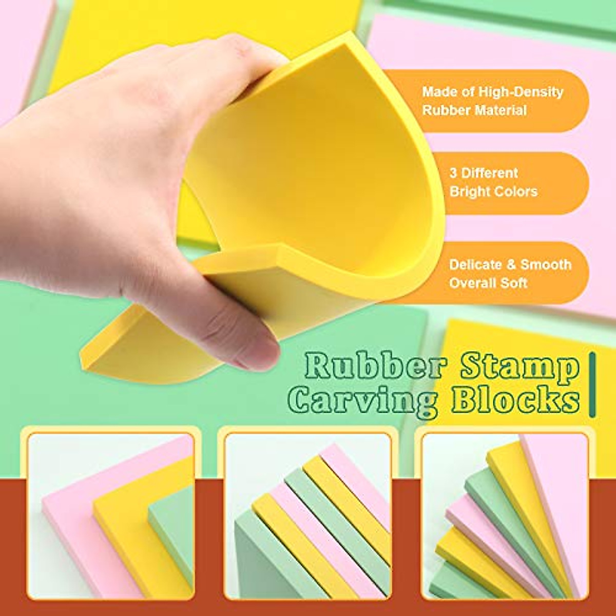 Keadic 12Pcs Soft Rubber Carving Blocks Kit, Comes with Linoleum Cutter Tools & 2 Inches Rubber Roller Brayer Rollers Glue Roller for Ink Paint Block Stamping, Printmaking Wallpaper and Arts & Crafts