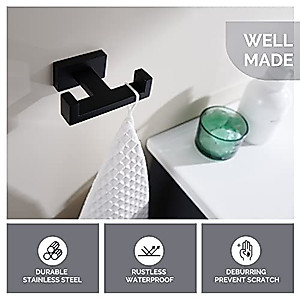 Angle Simple Double Towel Hook 2 PCS, Stainless Steel Shower Bath Towel Holder, Bathroom Robe Hook, Modern Wall Hook, Matte Black