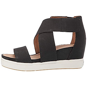 Dr. Scholl's Shoes Women's Sheena Wedge Sandal, Black Smooth Perforated, 8 M US