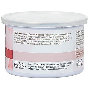 Too Naked Luxury Cream Wax, for Coarse, Thick and Curly Hair Removal, Non-Transparent Formula Softens, Smooths and Hydrates, Fragrance-Free, 14 Ounces
