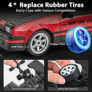 YUAN PLAN 1/16 RC Drift Car RC Cars, 2.4GHz 4WD High Speed RC Drifting Cars Remote Control Car for Drift and Race RC Hobby RC Cars Sport Racing Car with LED Lights Racing Sport Toy Cars for Kids