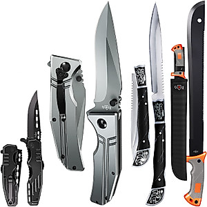 Bundle of 4 Items - Pocket Folding Knife - Military Style - Folding Knife - Tactical Knife - EDC Fold Knives - Sharp Blade Knifes - Best Pocket Knife for Urban Work Hobby Unboxing - 18,5 Machete