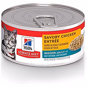Hill's Science Diet Wet Cat Food, Adult, Indoor, Savory Chicken Recipe, 5.5 oz. Cans, 24-Pack