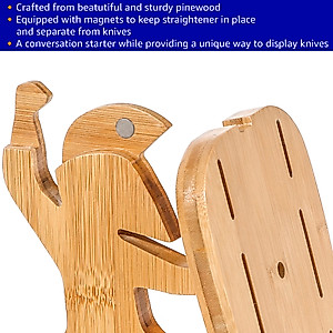 Trademark Innovations Spartan Warrior Pinewood Knife Block Holder with 6 Knives and Sharpener Included