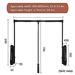 Pull Down Closet Rod, Heavy Duty Closet Pull Down Rods Hanger for Hanging Clothes Wardrobe Lift Rail Aluminum Alloy Damping Buffer Organizer Storage System, Capacity 55lbs ( Color : Black , Size : 25.