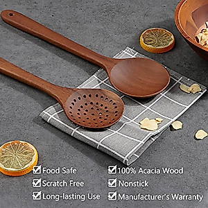 Acacia Wooden Utensils Set 4 Pcs,Nonstick Wooden Kitchen Utensil Set,Wooden Spoon Set inicluding Spoon,Skimmer,Spatula,Turner(4 pack)