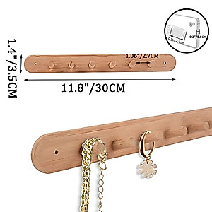 DBlosp 2 Pack Necklace Hangers Rustic Wood Necklaces Holder Jewelry Organizer Hanging with 6 Wood Hooks,Jewelry Hooks for Necklaces, Bracelets, Chains