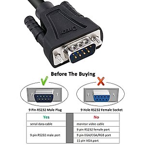 DTech 15ft DB9 RS232 Serial Cable Male to Male Null Modem Cord Full Handshaking 7 Wire Crossover for Data Communication Compatible with Computer Network Switch Router (15 Feet, Black)