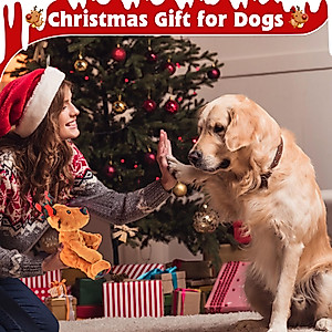 YUEPET Christmas Squeaky Dog Chew Toys, Reindeer Plush Dog Toys for Cleaning Teeth, Durable Stuffed Dog Toys with Crinkle Paper for Puppies Small Medium Dogs