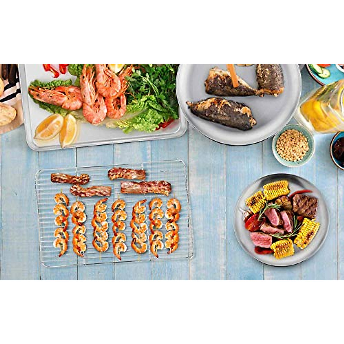 TeamFar Cooling Rack, Baking Roasting Rack Stainless Steel for Baking Sheet Oven Pan, Healthy & Rust Free, Mirror Finish & Dishwasher Safe - Set of 2(15 inch & 11 inch)