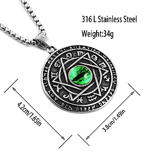 STWTR Red Eye Amulet Seal Solomon Hexagonal Star Twelve Constellation Pendant Blue Eye Stainless Steel Necklace (Silver Green)