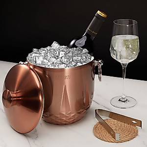 LRYYBTI Ice Bucket with Lid, Double Wall Stainless Steel Insulated ice Bucket, Champagne Bucket, Wine Bucket for Parties, Cocktail bar, Copper, 3L