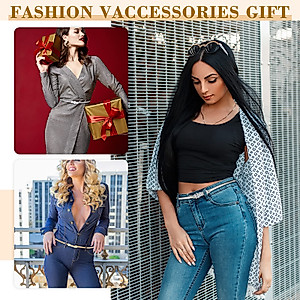 JaGely 8 Pieces Silver Gold Belts Summer Skinny Cinch Waist Metal Chain Elastic Waist Belts Summer Stretch Metallic Dress Belt Luxury Chain Belt for Summer Mom Women Wedding Dresses party