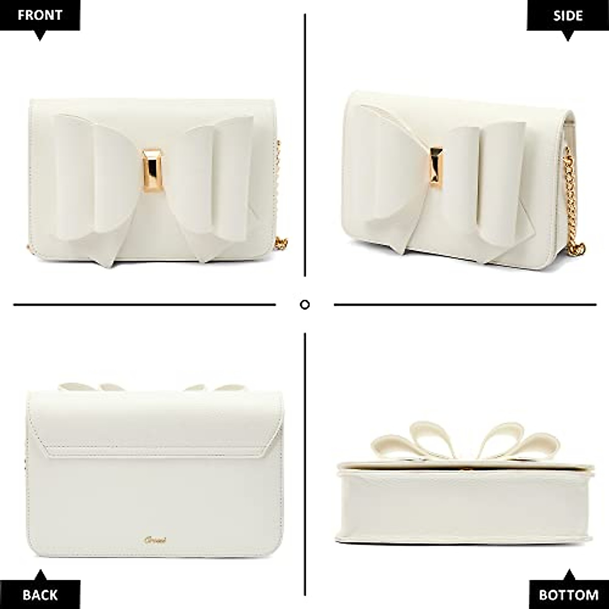 Like Dreams Fashion Crossbody Bag for Women Elegant Bowtie Vegan Leather Chain Meshed Long Strap Shoulder Purse (White)