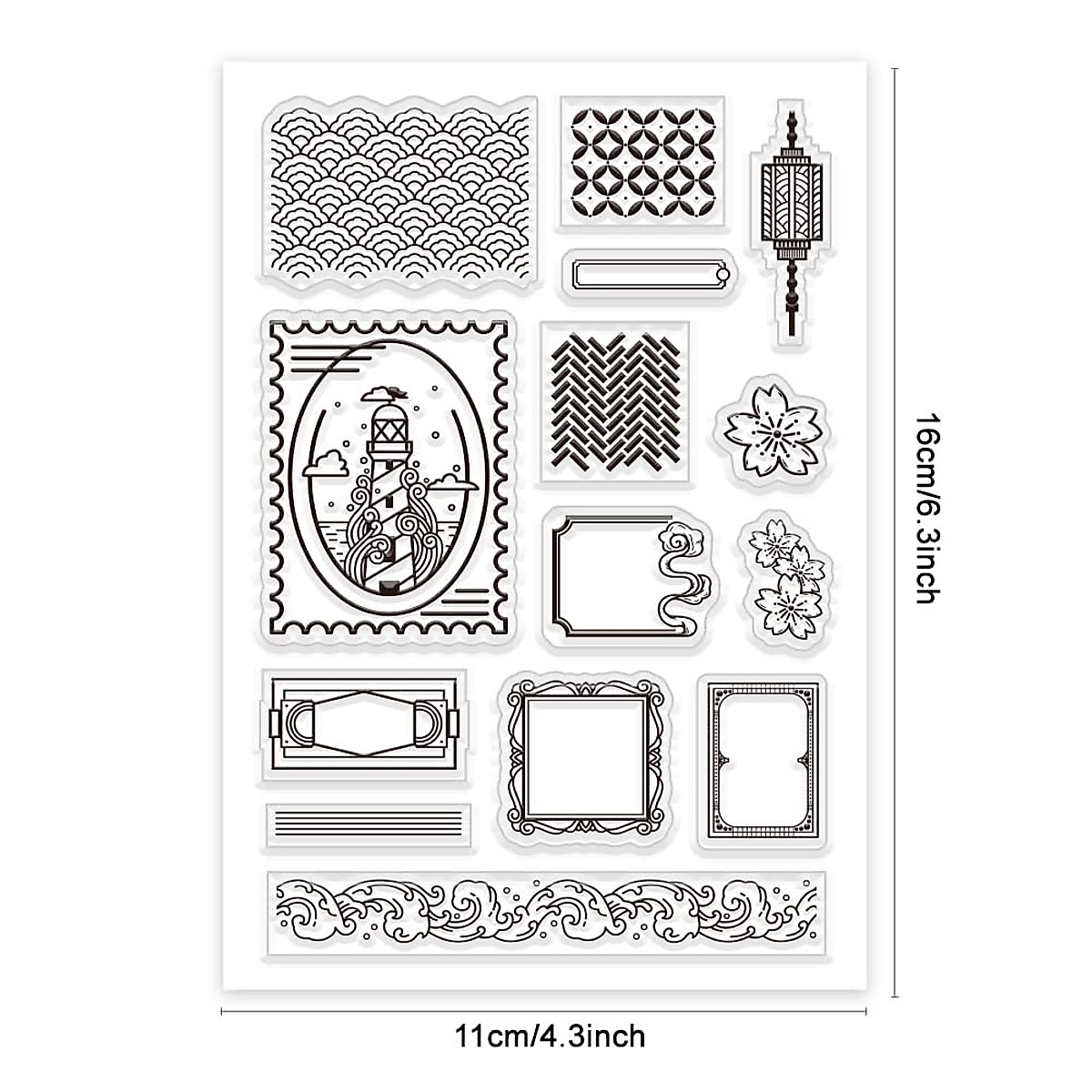 PH PandaHall Clear Stamps, Japanese Textures Rubber Stamps PVC Plastic Silicone Stamps Transparent Seal Stamps for DIY Scrapbooking, Photo Album Decorative, Cards Making, 6.2x4.3inch