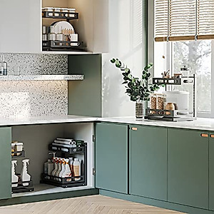 NETEL Under Sink Organizers and Storage, 2 Pack Metal Pull Out Under Cabinet Organizer with 4 Hooks,Kitchen Cupboard Organizer Shelf, Sliding Drawers for Bathroom