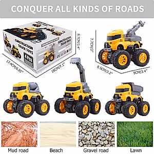 UOWGA Construction Toys for 3 Year Old Boys, 4 Pack Push and Go Car Truck Playset for Boys Girls Toddler Aged 3 4 5 6 Year Old Gifts for Kids Birthday