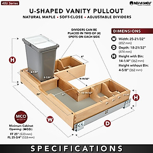 Innovative 30 Inch Vanity U-Shaped Undersink Base Cabinet Pullout Organizer Rev-A-Shelf 48630VSBSCBM1 Full Extension Soft-Close Slides