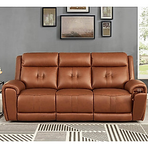 Hydeline Emma Power Headrest Top Grain Leather Zero Gravity Reclining Sofa Couch, 87.5", Cinnamon Brown, Memory Foam, Pocket Coils and Control Panel