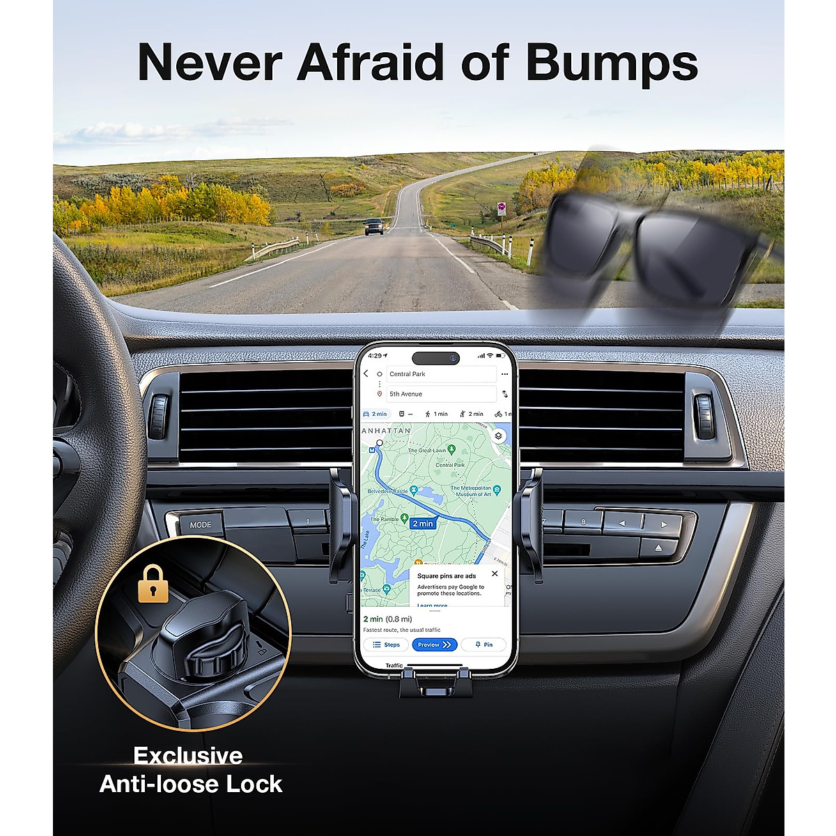 VICSEED Universal CD Phone Holder for Car - Off-Road Level Super Sturdy with Bonus Air Vent Clip, Fits All Phones and Cases, 360 Rotation for Safe Driving