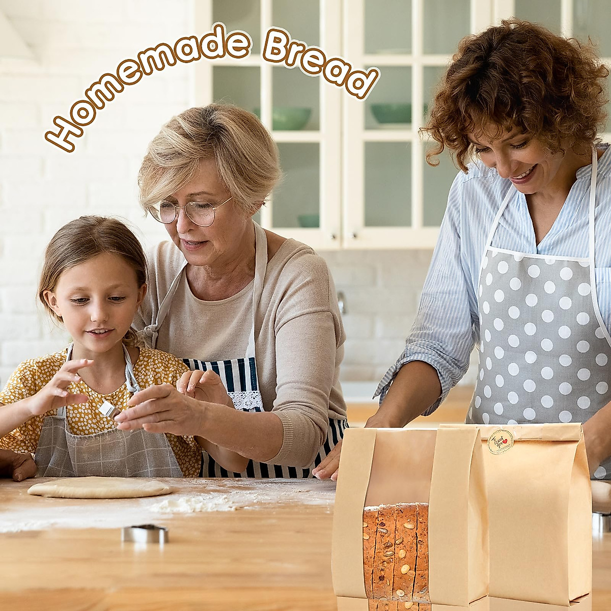 30 Pack Paper Bread Bags for Homemade Bread Sourdough Bread Bags Large Bread Storage Bags with Window and Label Seal Sticker for Bakery Loaf Cookie(13.7x8.2x3.5 inch)