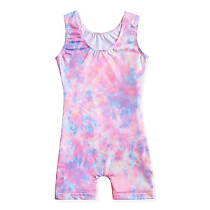 HOZIY Leotards for Toddler Girls Gymnastics 3t 4t 3-4t With Shorts Pink Pinkish Blue Purple Tie Dye Sparkle Biketard