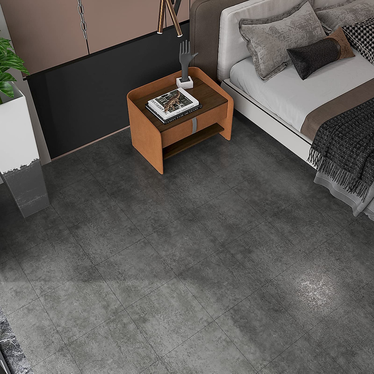 VEELIKE Peel and Stick Floor Tile 12''x12'' Distressed Grey Concrete Vinyl Flooring Waterproof Self Adhesive Removable Grey Stick on Floor Tiles for Bathroom Kitchen Bedroom Living Room 4 Tiles