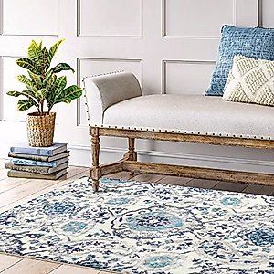 Zealude Paisley Floral Area Rug Non Slip Accent Throw Rug Machine Washable Rug Boho Chic Indoor Doormat Low Profile Floor Mat for Bathroom Entry Bedside Kitchen Sink (Blue, 4' x 6')