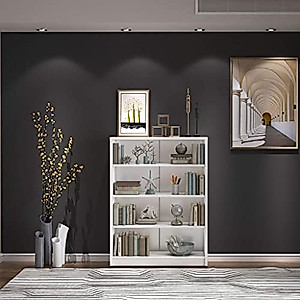 Wood Bookcase 4-Shelf Freestanding Display Wooden Bookshelf for Home Office School (11.6" D*33" W*48" H,White)