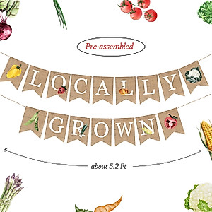 Locally Grown Banner Burlap Bunting Garland for Kids Farmers Market Produce Stand Baby Shower Wedding or Gardener Theme Farm Party Photo Backdrop