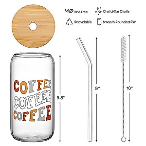 Glass Cups with Lids and Glass Straws with Design 4pcs Set - 16oz Cute Iced Coffee Sublimation Glasses, Beer Can Shaped Drinking Glasses Tumbler, Coffee Bar Accessories, Aesthetic Housewarming Gifts