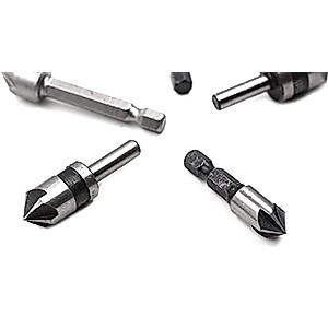 Chiloskit 5pc Industrial 5 Flutes 82 Degree Countersink Drill Bit Set Wood Metal Working Chamfer and Deburring Tool